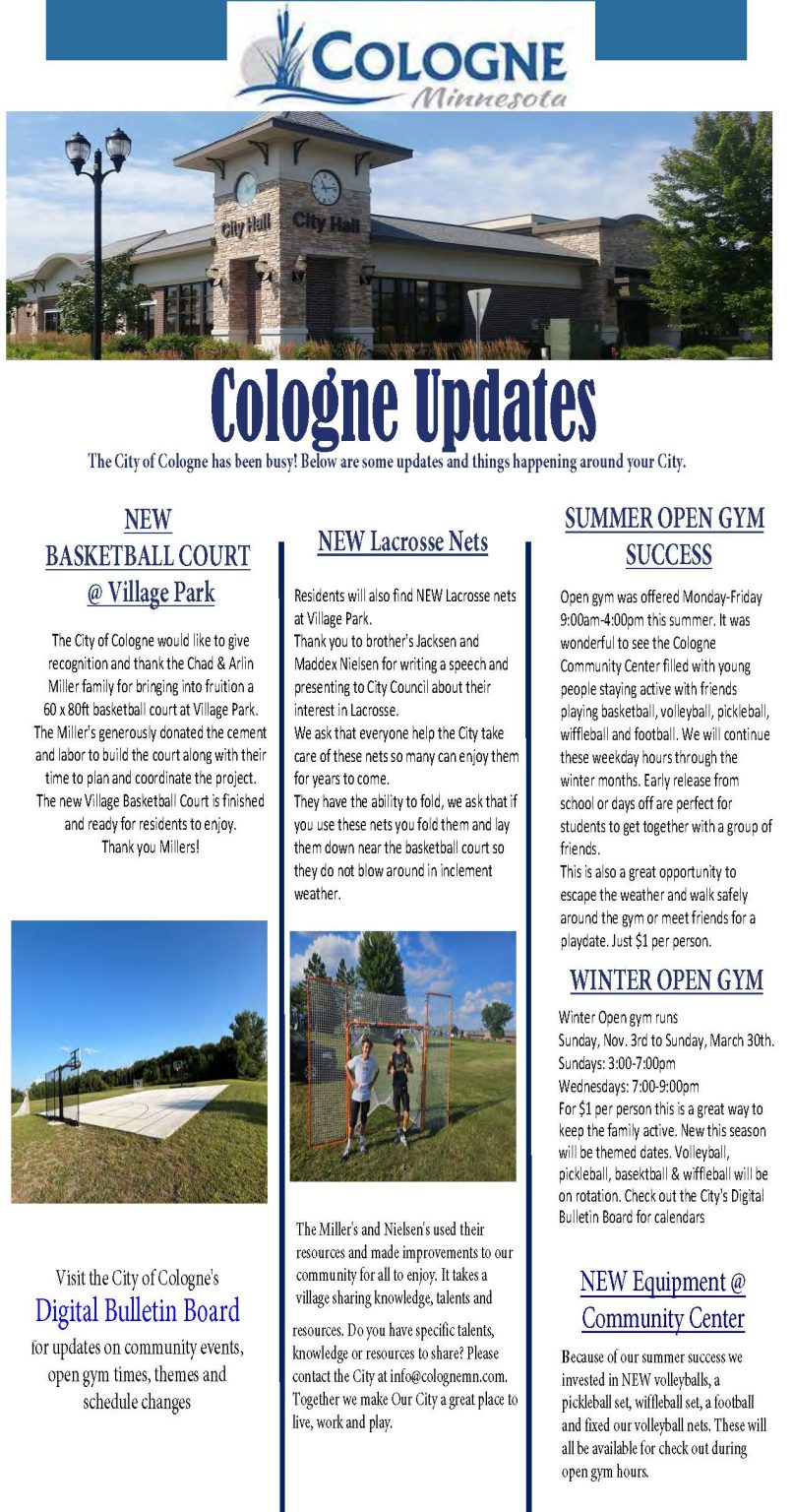 Thank you Residents: Updates to the City – Cologne, Minnesota | A great ...